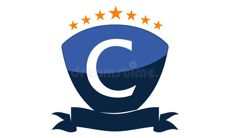 Emblem Star Ribbon Shield Initial C Stock Vector - Illustration of ...