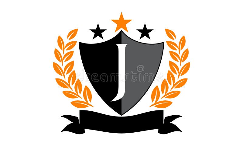 Emblem Star Ribbon Shield Initial J Stock Vector - Illustration of leaf ...