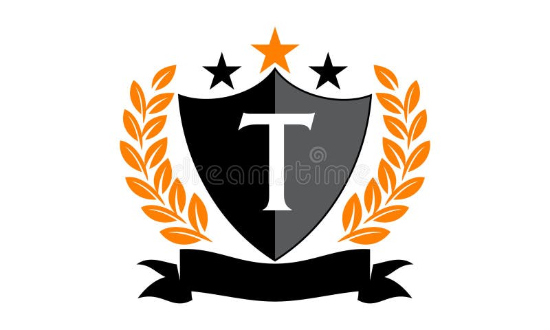 Emblem Star Ribbon Shield Initial T Stock Vector - Illustration of ...