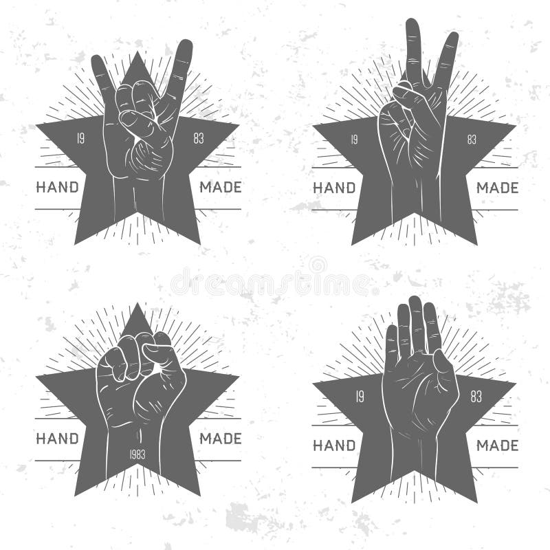 Emblem, Symbol Eller Logotyp Med Handen Vektor Illustrationer ...