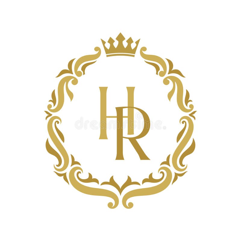 HR Letter Gold Floral Vintage Logo Template. Stock Vector ...