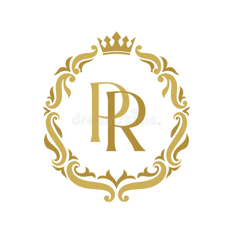 PR Letter Gold Floral Vintage Logo Template. Stock Vector ...