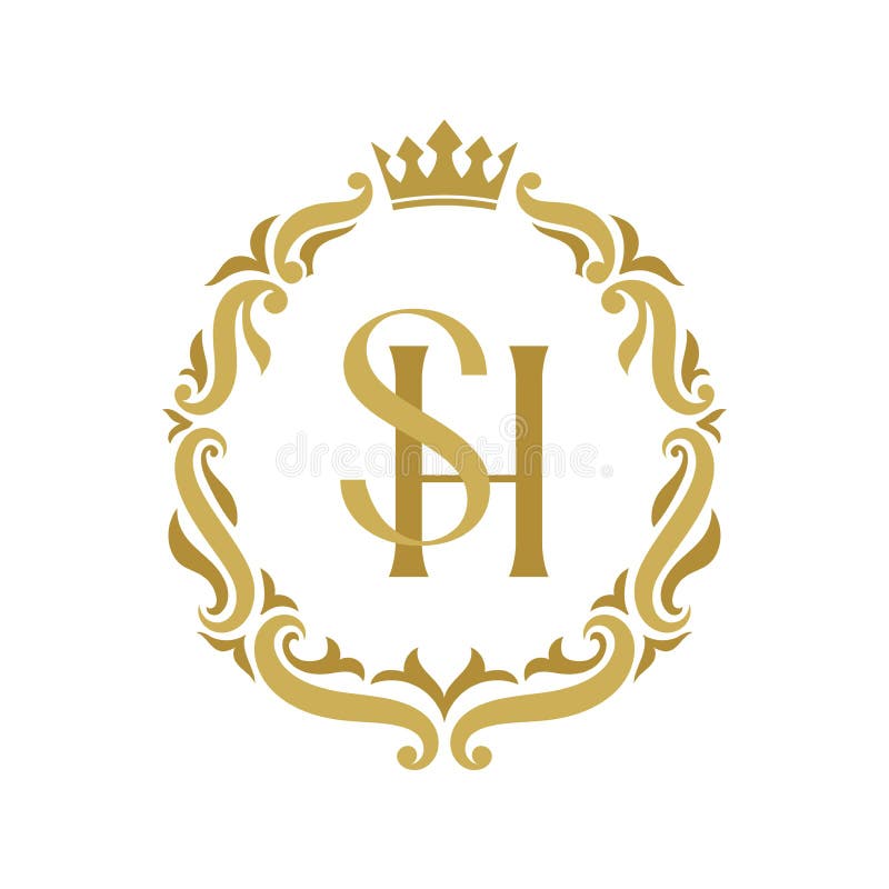 SH Letter Gold Floral Vintage Logo Template. Stock Vector ...