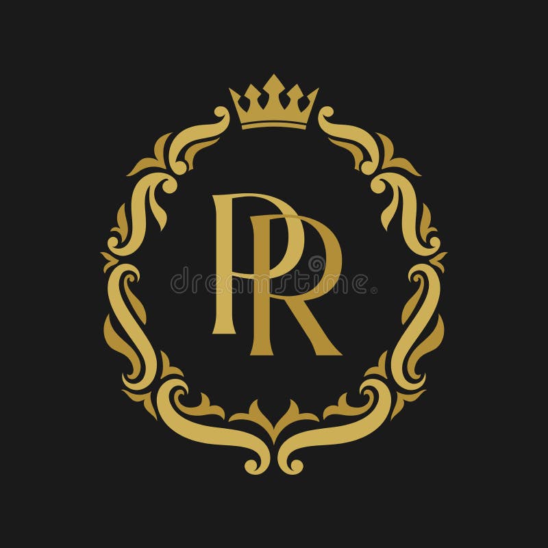 PR Letter Gold Floral Vintage Logo Template. Stock Vector ...
