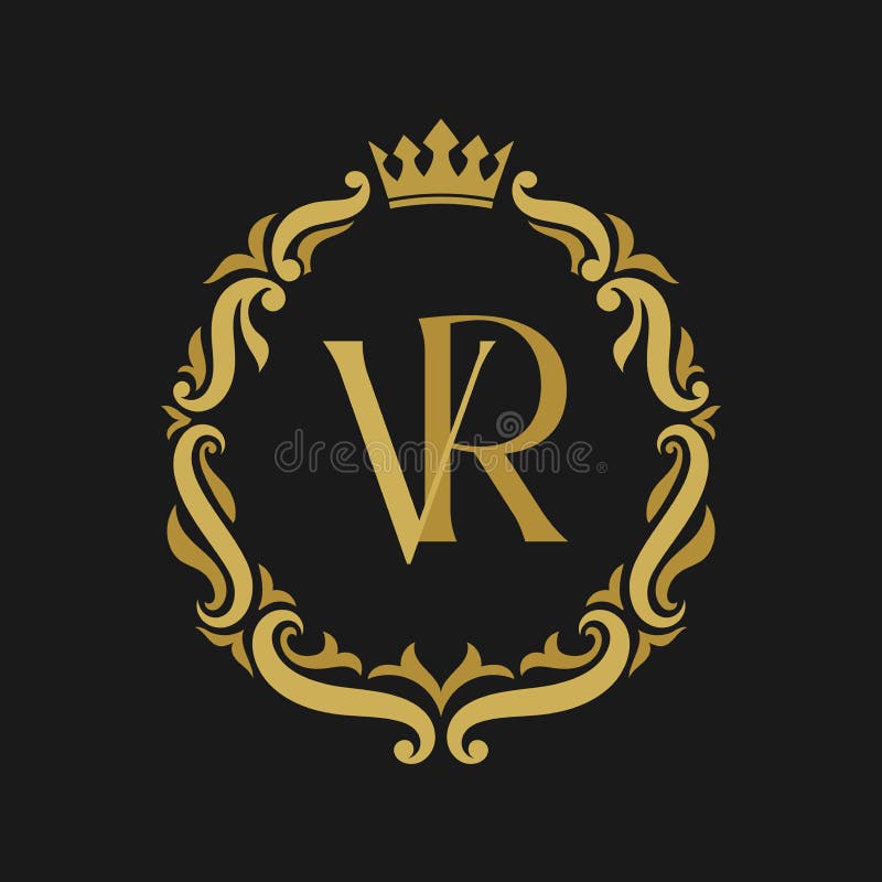 VR Letter Gold Floral Vintage Logo Template. Stock Vector ...