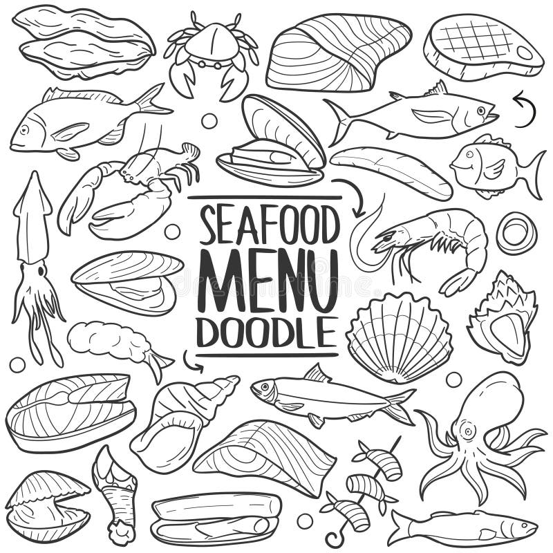 Seafood Menu Food Traditional Doodle Icon Hand Draw Set Stock Vector ... Seafood Menu Food Traditional Doodle Icon Hand Draw Set Stock Vector ...