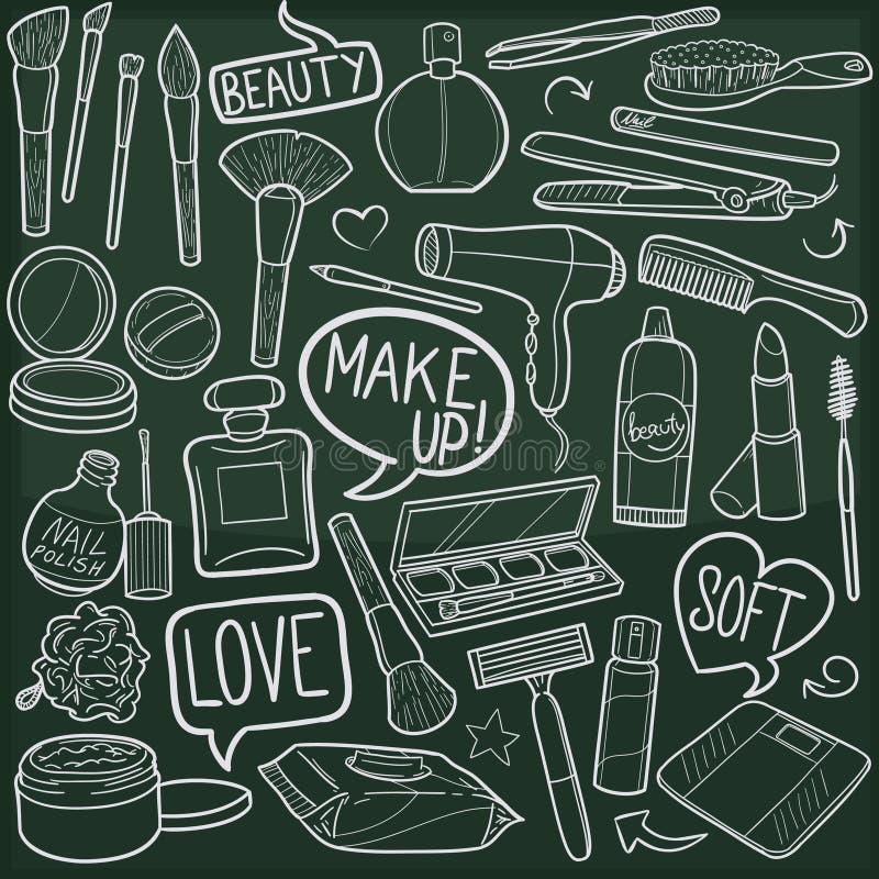 Make Up Beauty Traditional Doodle Icons Sketch Hand Made Design Vector ...