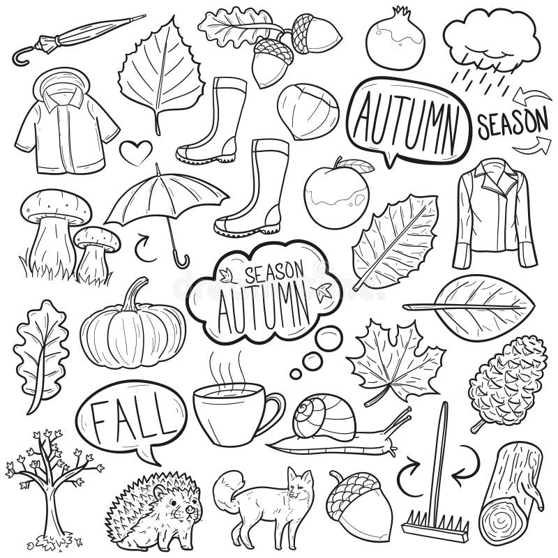 Season Autumn Traditional Doodle Icons Sketch Hand Made Design Vector ...