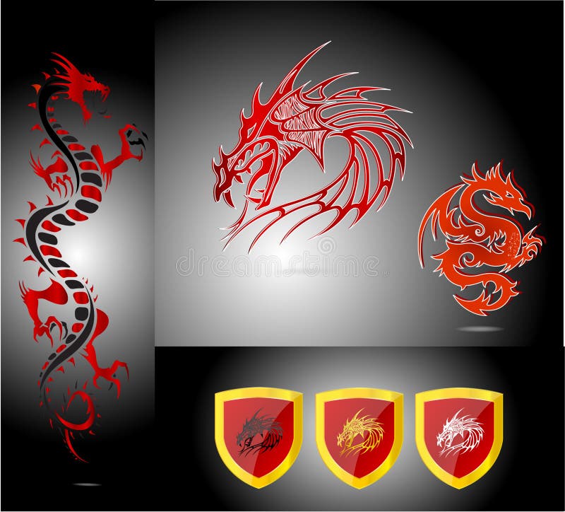 Emblems And Dragons Red Color Isolated Stock Illustration ...