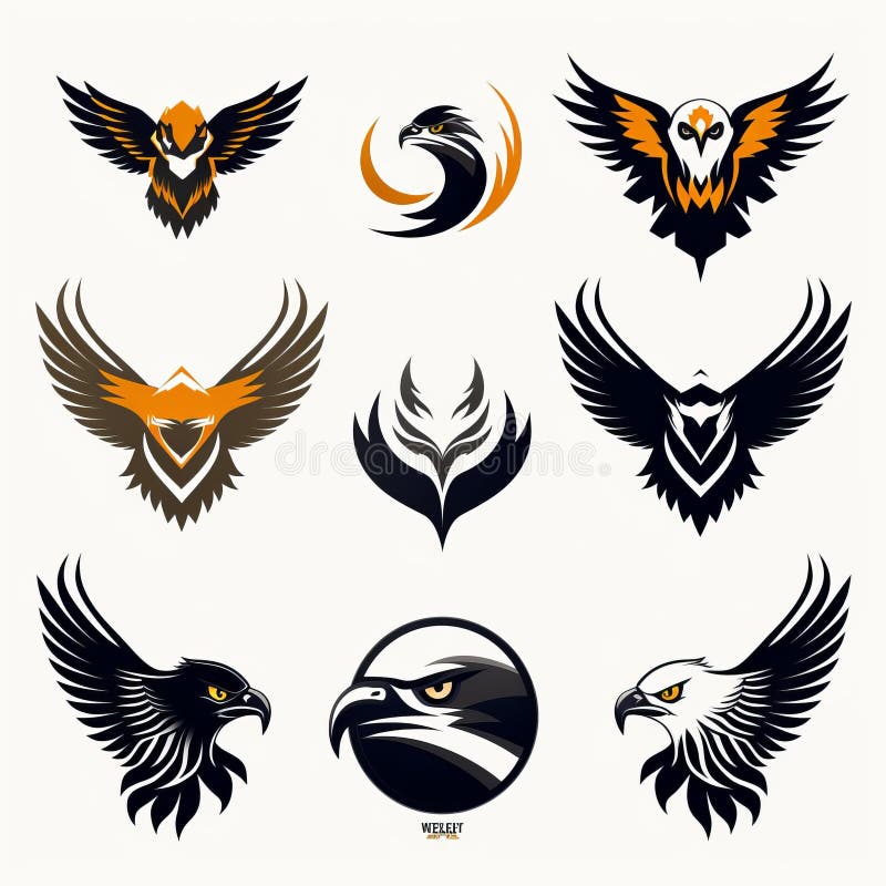Energetic Eagle Logo Set in Light Orange and Dark Black Style Stock ...