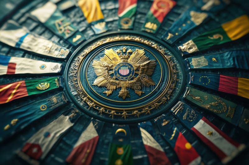 Emblems and Flags Arranged in a Round Layout Showcasing Unity and ...