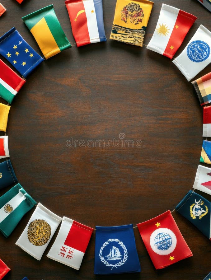 Emblems and Flags of Nations Arranged in a Round Layout Symbolizing ...