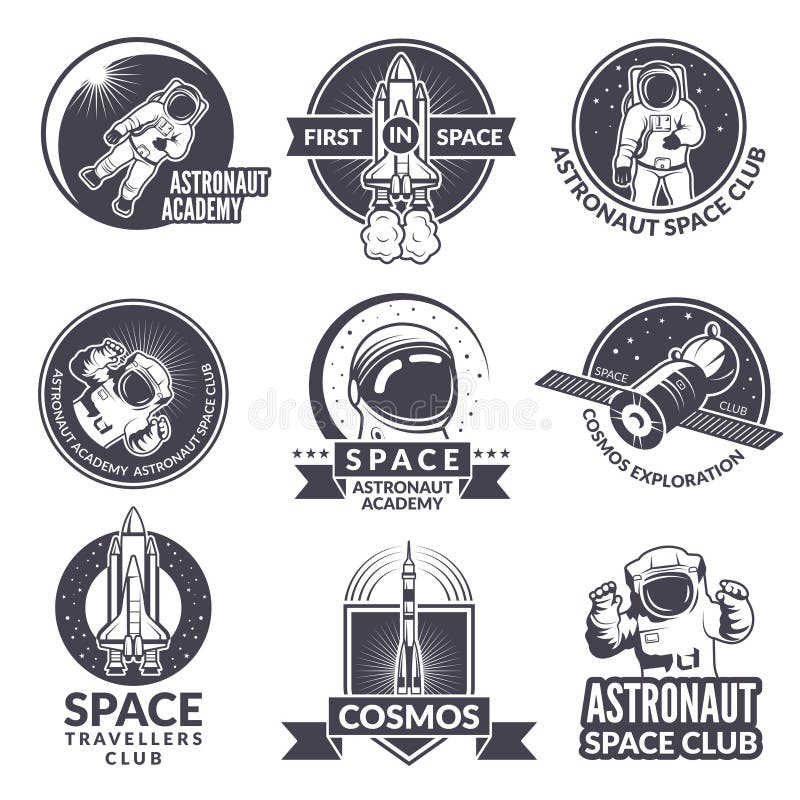 Emblems, Labels or Logos of Space Theme with Illustrations of Space and ...