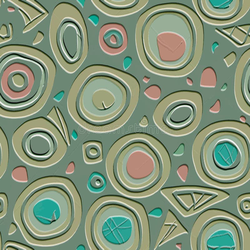 Emboss Textured 3d Seamless Pattern with Relief Doodle Circles ...