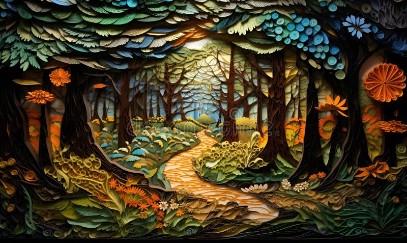 Embossed Colorful Forest Painting, Ai Generative Stock Illustration ...