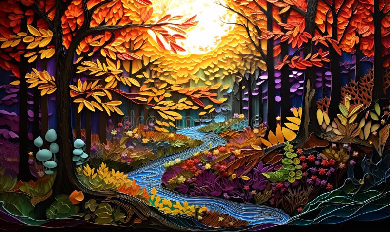 Embossed Colorful Forest Painting, Ai Generative Stock Illustration ...