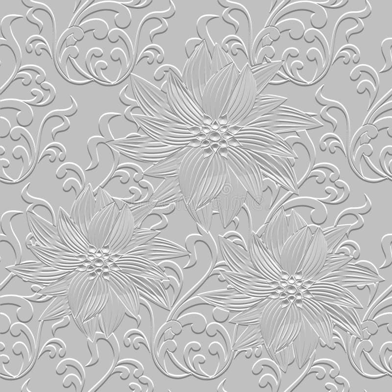 Embossed Floral Baroque Line Art 3d Seamless Pattern. Leafy Relief ...