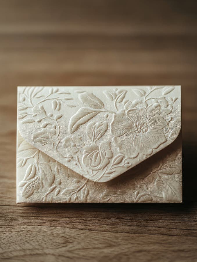 Embossed Floral Envelope on a Wooden Surface. Stock Image - Image of ...