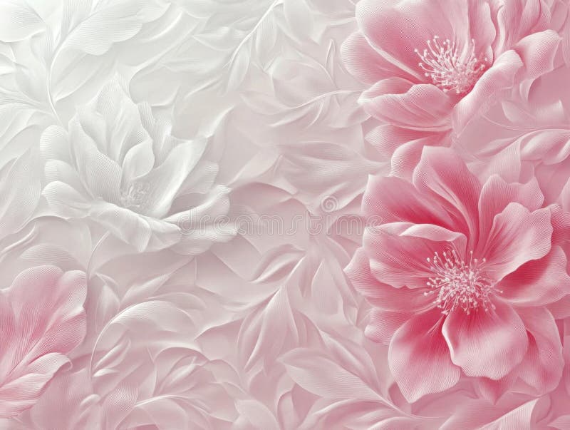 Embossed Floral Pattern, Delicate Pink and White Blooms on a Textured ...