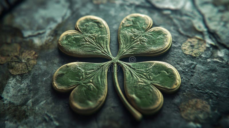 Embossed Four Leaf Clover on Dark Stone Stock Illustration ...