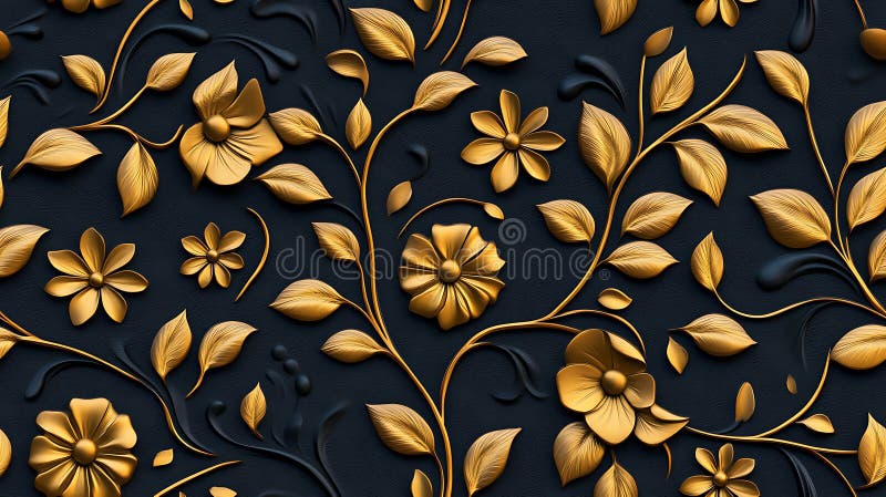 Embossed Gold Floral Pattern on Dark Background Stock Illustration ...