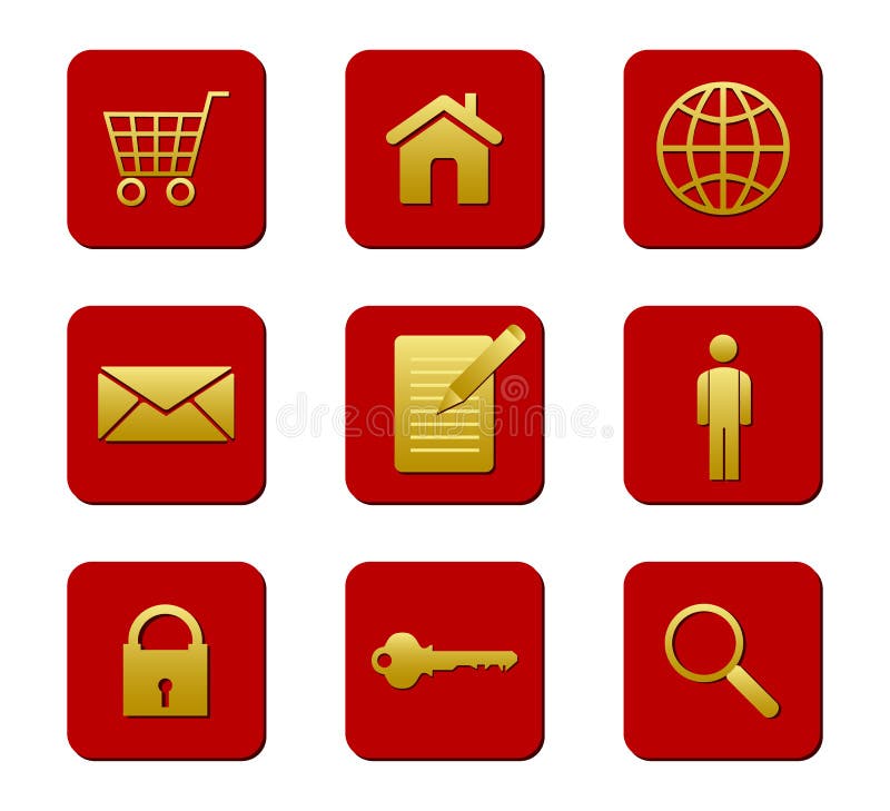 Embossed Golden Web Icons stock vector. Illustration of letter - 7534212