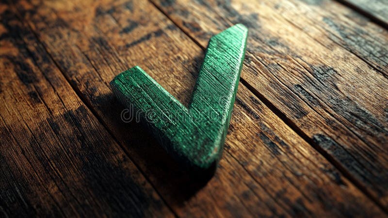 Embossed Green Checkmark on a Rustic Wood Surface Stock Image - Image ...