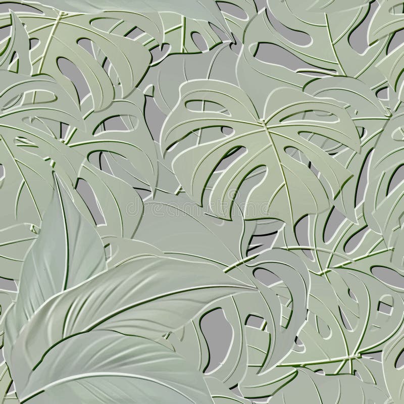 Embossed Leafy Light Green 3d Seamless Pattern. Beautiful Floral Relief Background. Repeat ...