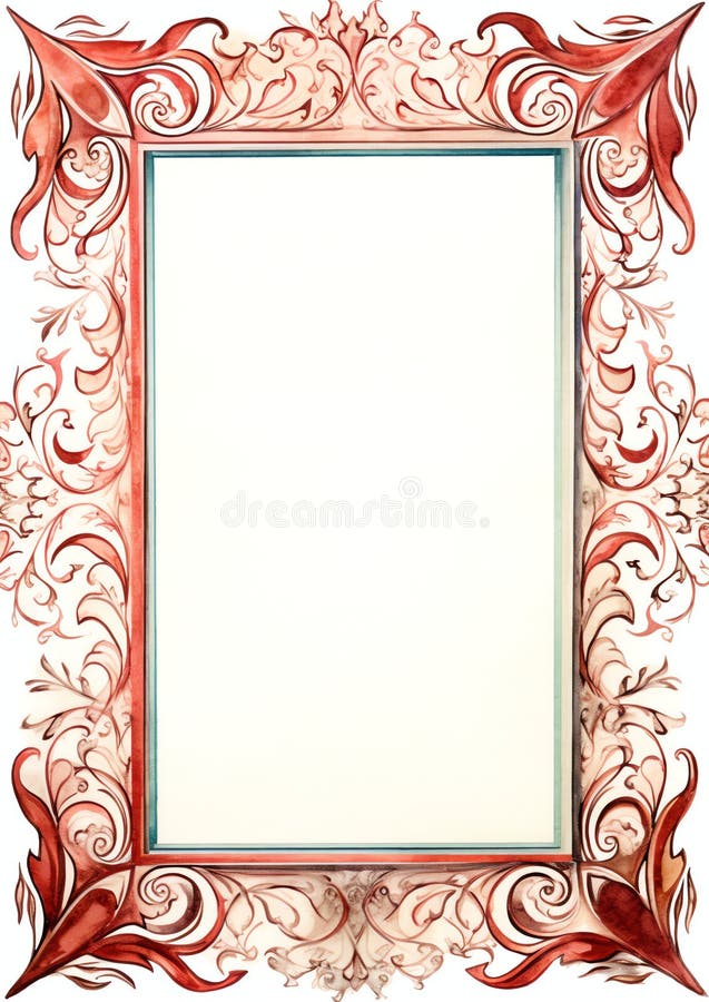 Embossed Leather Frame Watercolor Border on White Background Stock ...