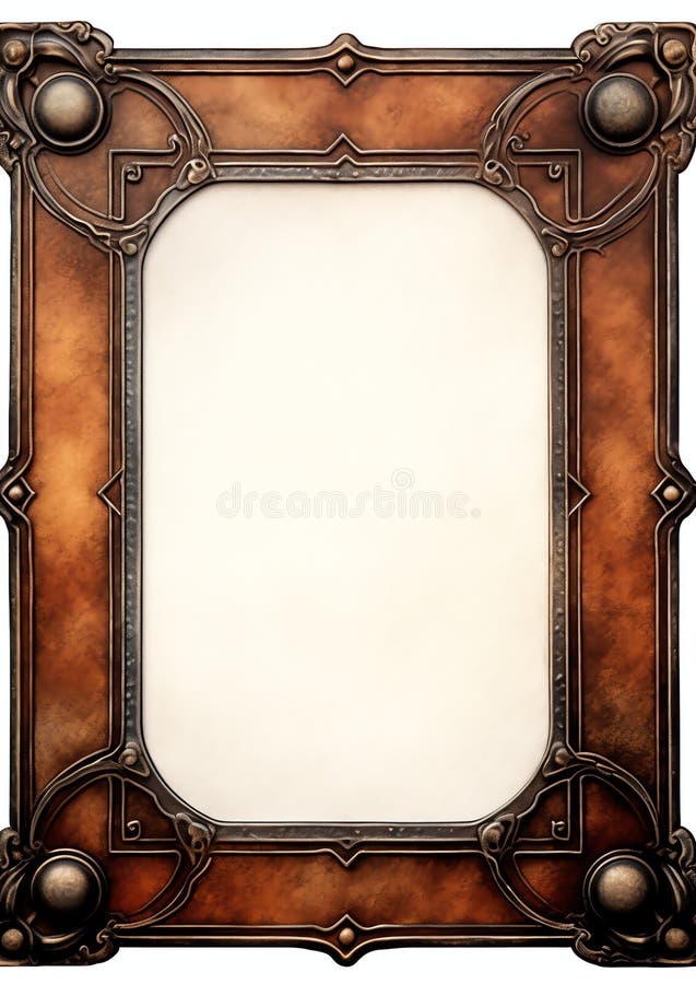 Embossed Leather Frame Watercolor Border on White Background Stock ...
