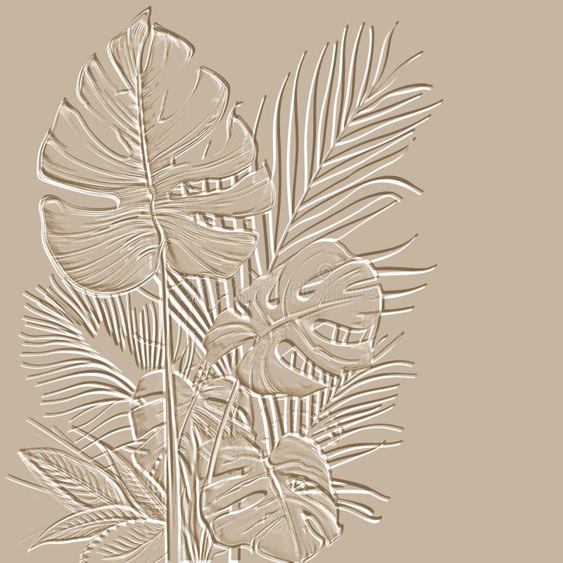 Embossed Tropical Leafy 3d Pattern with Palm Monstera Leaves. Relief ...