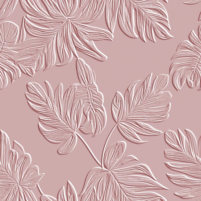 Embossed Tropical Leafy 3d Seamless Pattern. Tropic Leaves Relief Pink ...