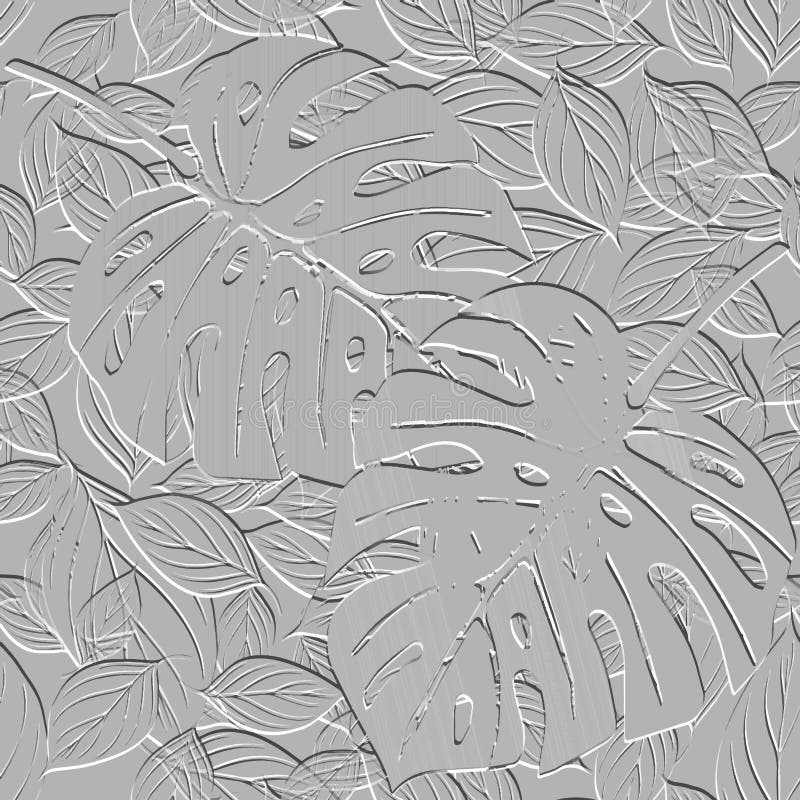 Tropical 3d Leafy Seamless Pattern. Textured Emboss Vector Background ...