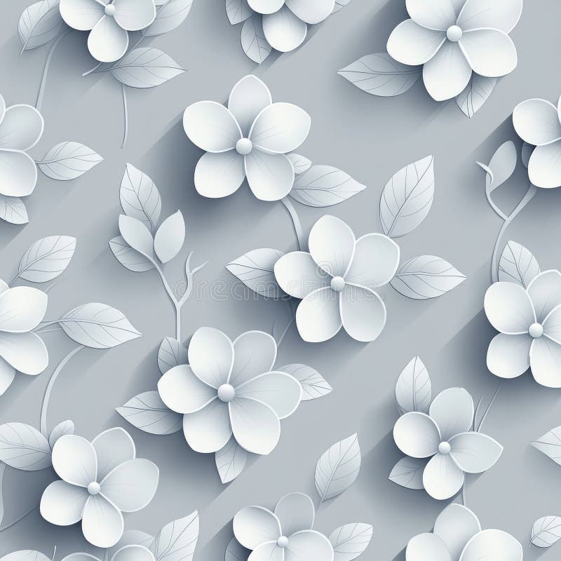 An Embossed White Floral Seamless Pattern with Textured Flowers Relief ...