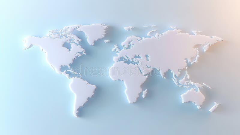 Embossed White World Map Rendering Floating on Light Blue Wavy ...