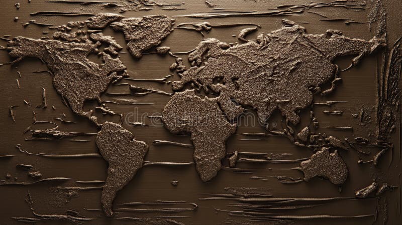 Embossed World Map, Chocolate Texture, Dark Studio, Global Concept ...