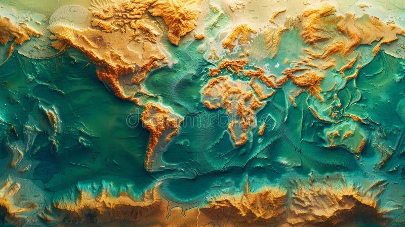 Embossed World Map with Continents and Sea Lanes. a Map for the ...