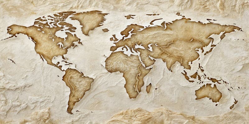 Embossed World Map on Textured Background Depicting Continents and ...