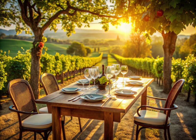 Charming Rustic Vineyard Table Setting Elegant Chairs and Grapevine ...