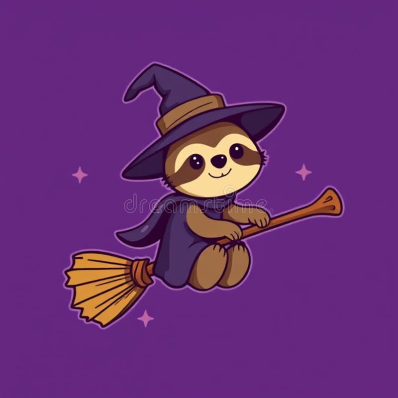 : Cute Sloth Witch Flying on Broomstick Vector Illustration Stock ...