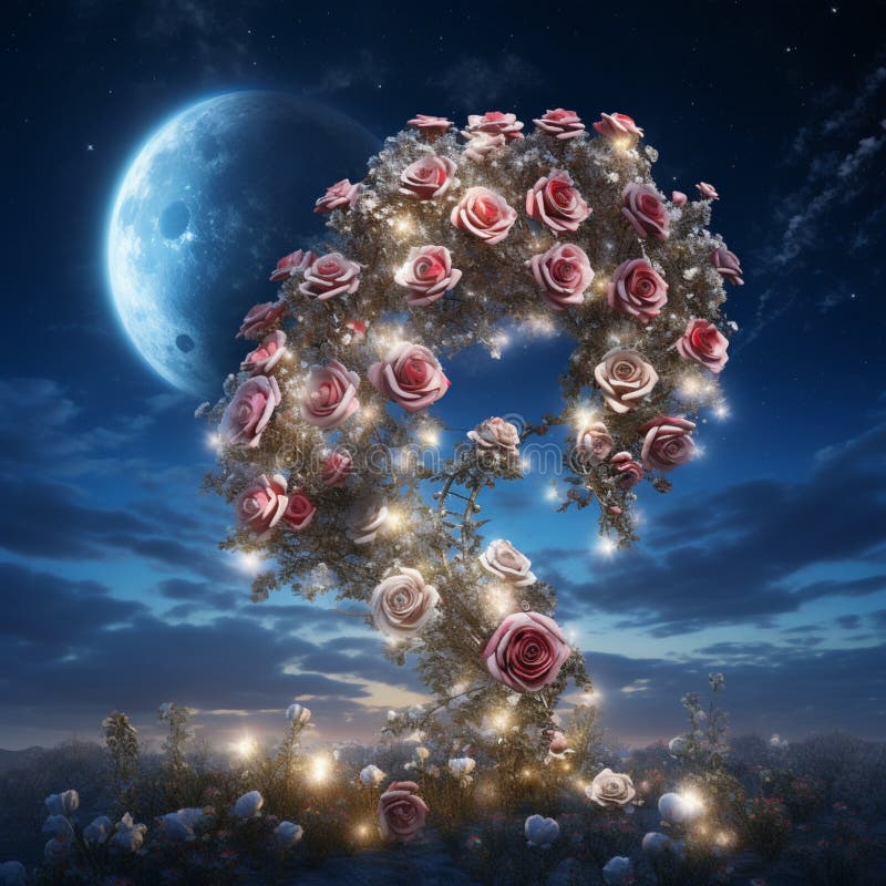 _A_starlit_sky_with_roses_arranged_in_the_shape_of_ Stock Illustration ...