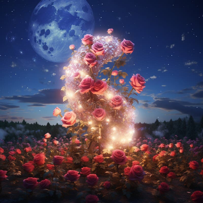 _A_starlit_sky_with_roses_arranged_in_the_shape_of_ Stock Illustration ...