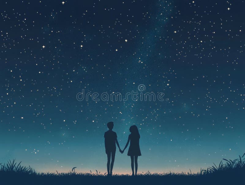 Embracing Couple in Shadow Under the Starry Expanse of the Milky Way ...