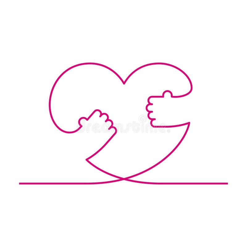 Embracing Heart One Line Drawing Minimal Thin Line Stock Vector ...