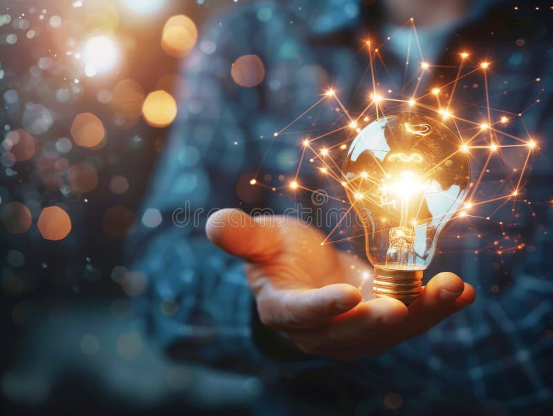 Embracing Luminous Ideas in Your Hand Stock Illustration - Illustration ...