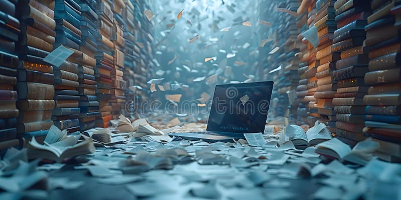 Embracing Modern Online Education: a Laptop Surrounded by Flying Books ...