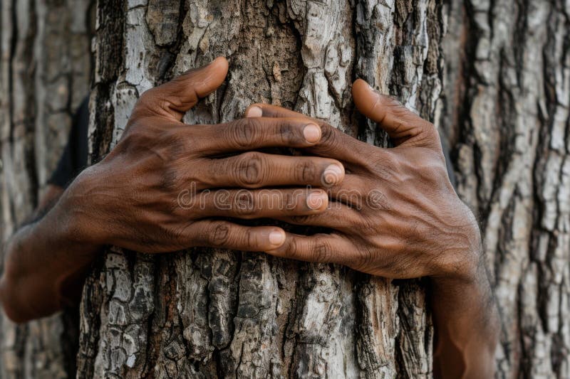Embracing Nature - Hands Wrapped Around a Tree Trunk in a Forest Stock ...