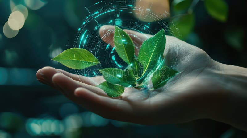 Embracing Nature with Technology Stock Illustration - Illustration of ...