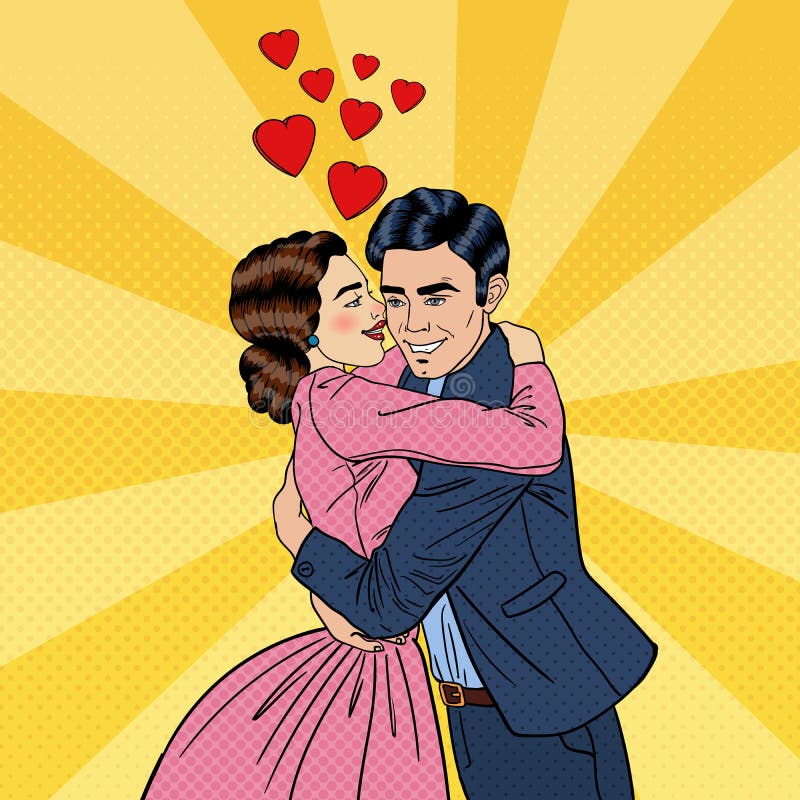 Embracing Young Couple in Love. Pop Art Stock Vector - Illustration of ...