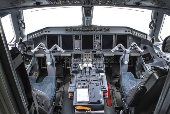 Modern airplane cockpit stock photo. Image of captain - 54535636